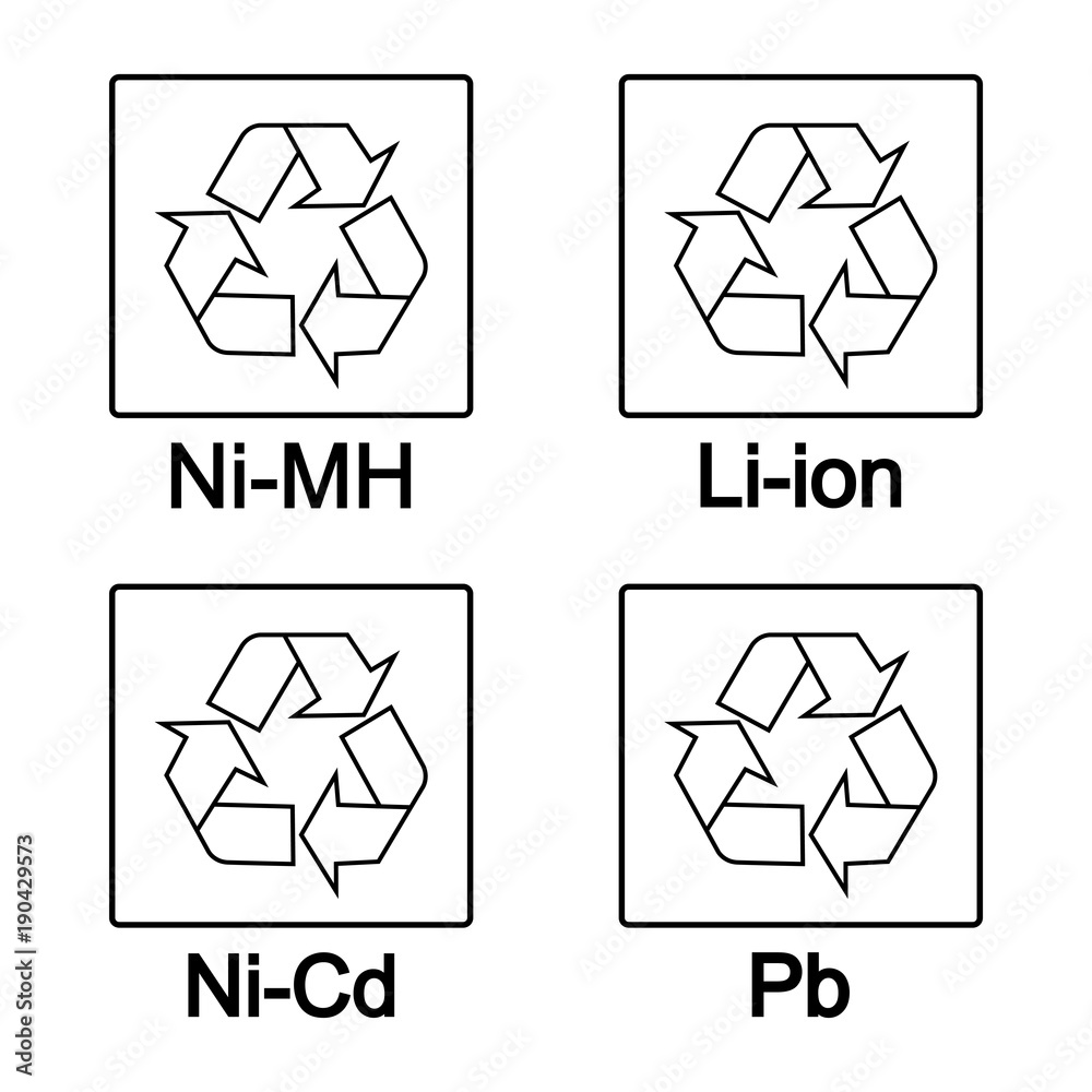 Battery recycling symbols, black on white background vector ...