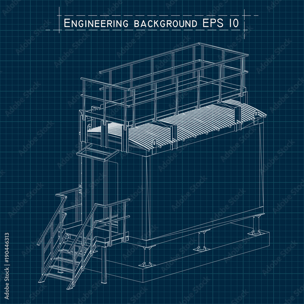 Blueprint engineering background. Building floor plan, axonometric view ...