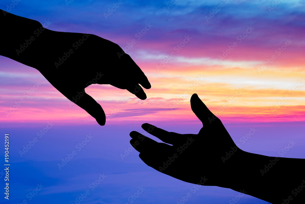 helping hand silhouette on nature background Stock Photo | Adobe Stock
