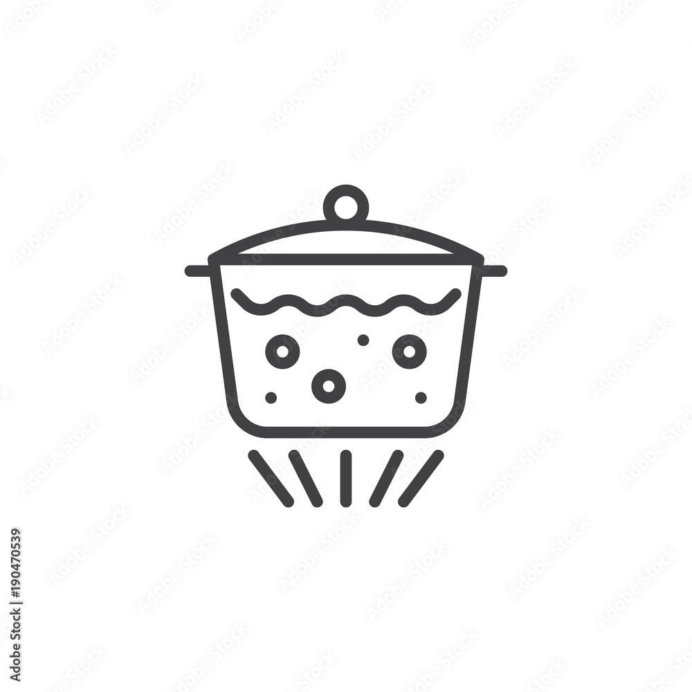 Boiling water in pan line icon, outline vector sign, linear style ...