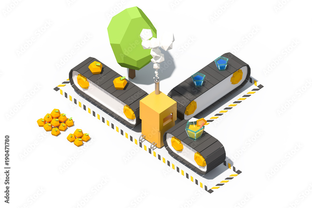 orange juice factory production machine low poly isometric style 3d ...