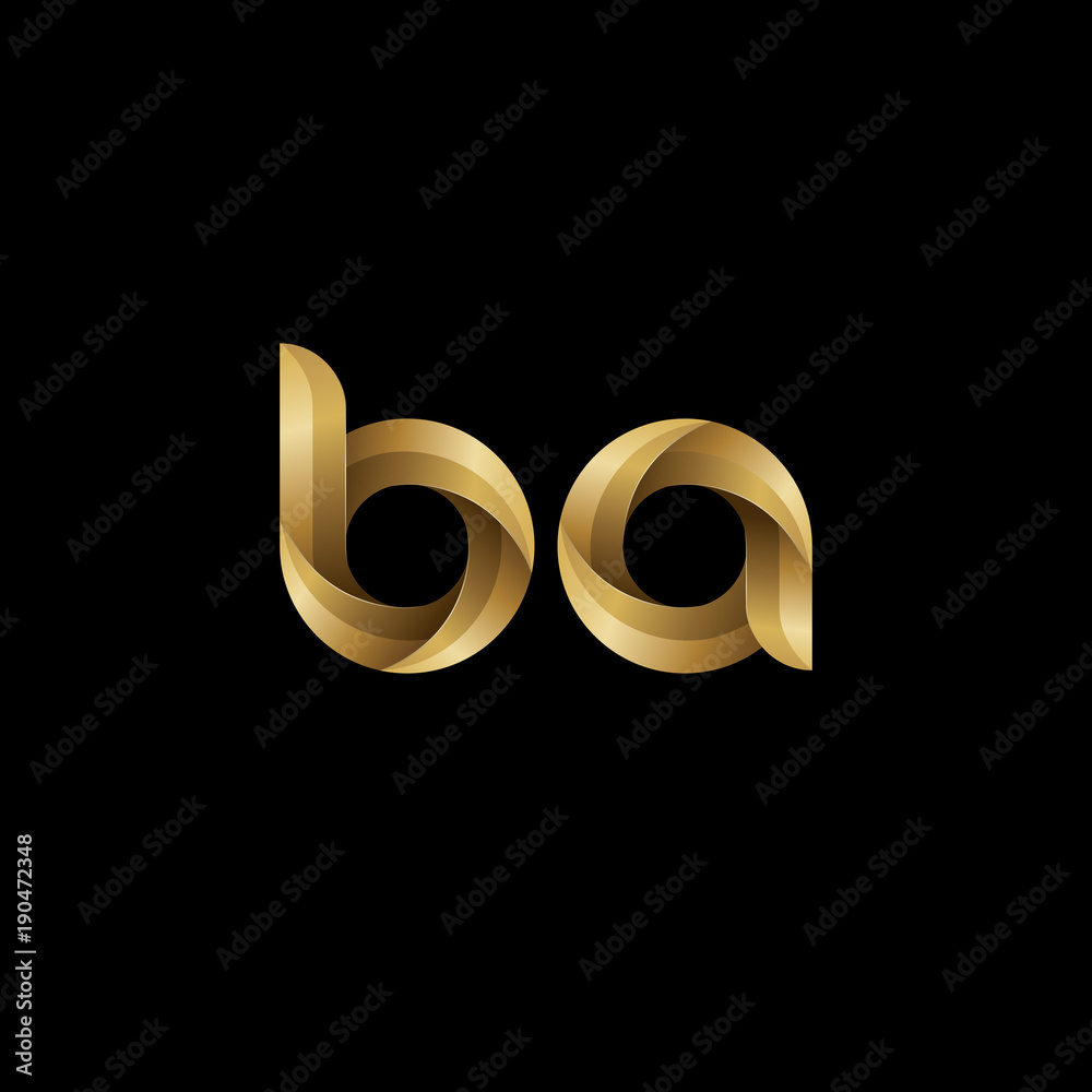 Initial lowercase letter ba, swirl curve rounded logo, elegant golden ...