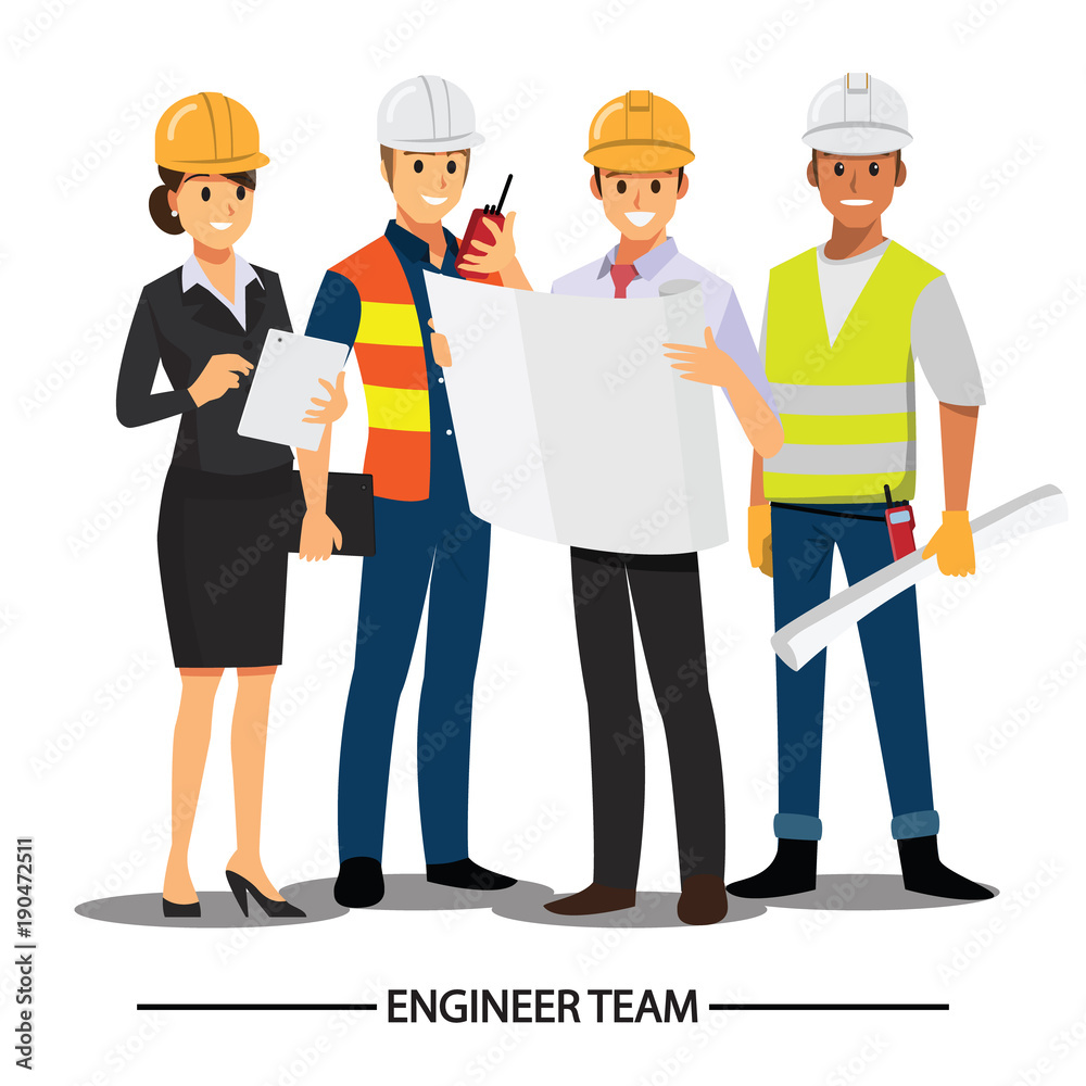 Technician and builders and engineers and mechanics People teamwork ...