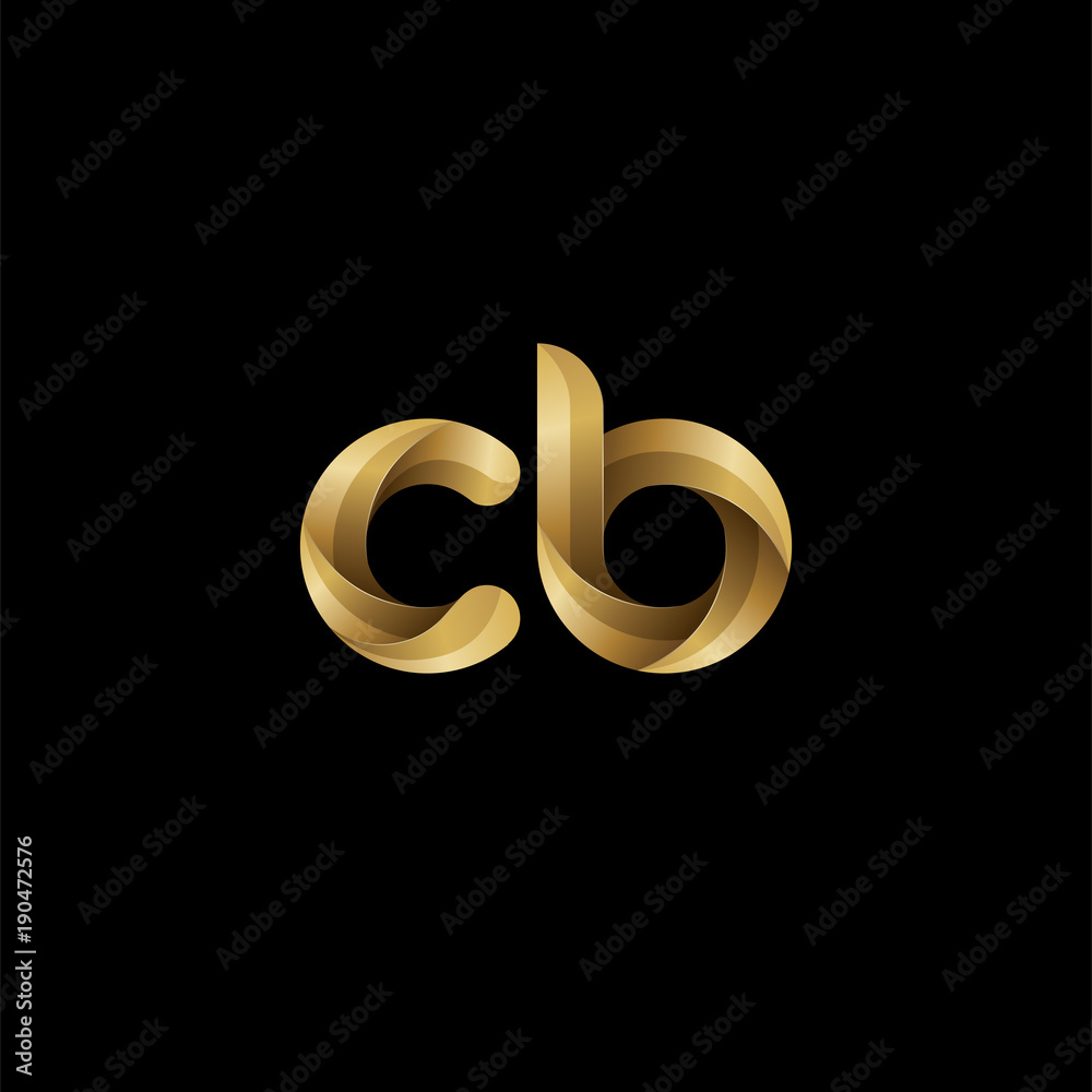 Initial lowercase letter cb, swirl curve rounded logo, elegant golden ...