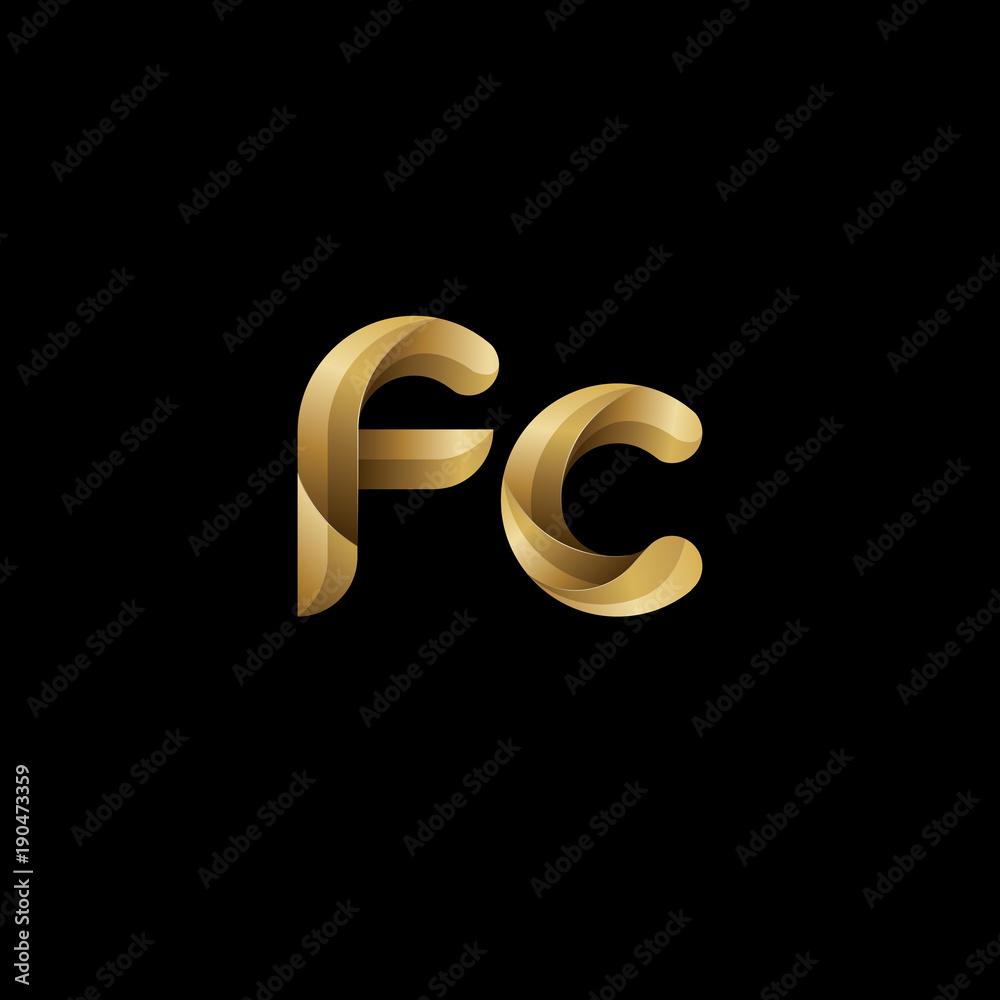 Initial lowercase letter fc, swirl curve rounded logo, elegant golden ...