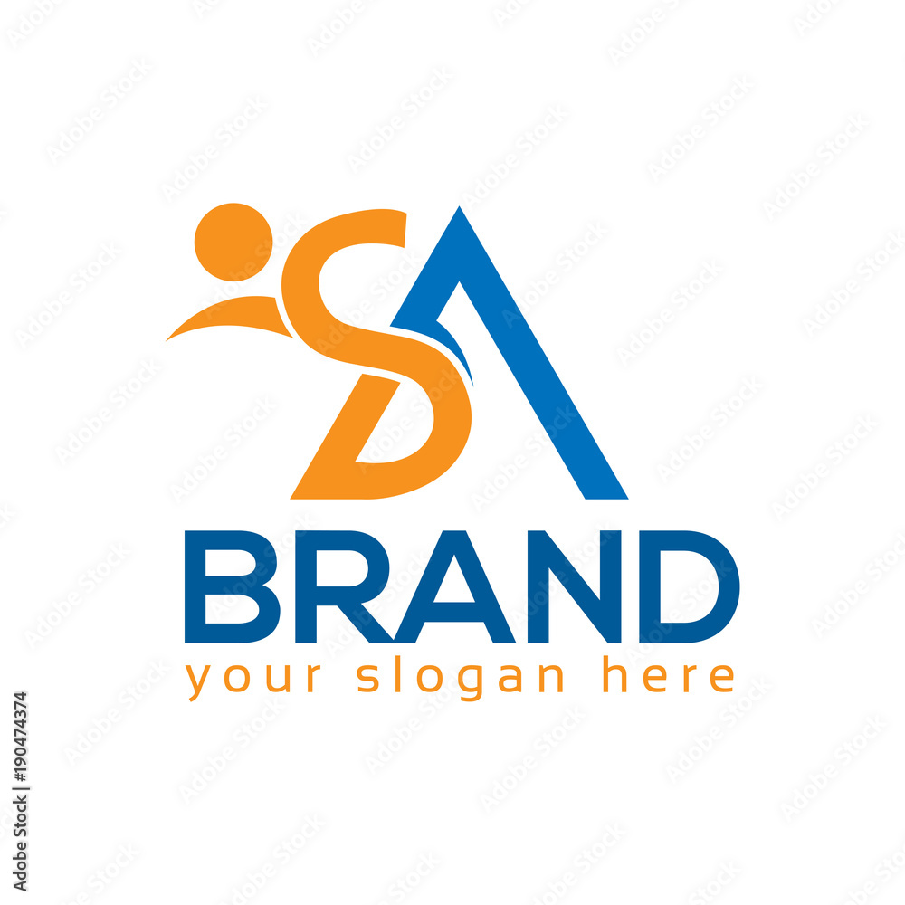 SA logo with person. SA letter. Flat logo design Stock Vector | Adobe Stock