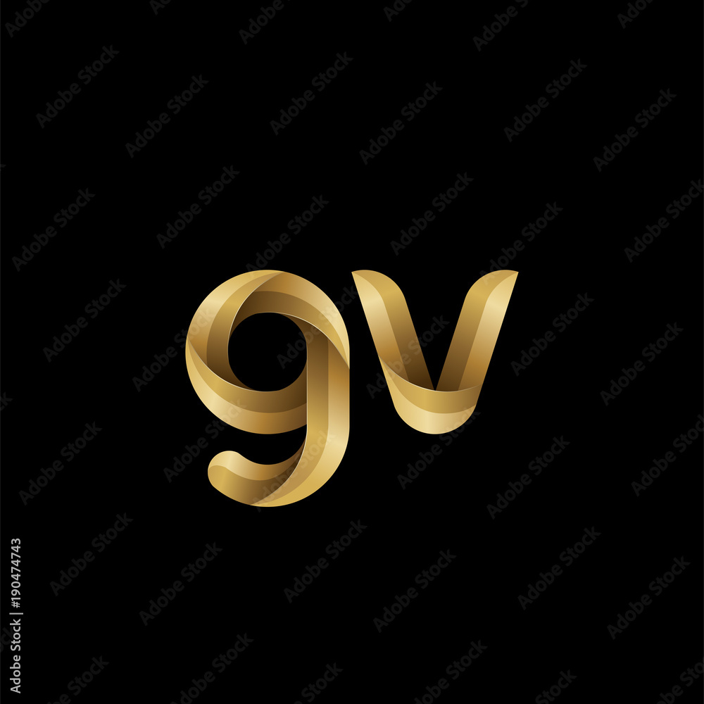 Initial lowercase letter gv, swirl curve rounded logo, elegant golden ...