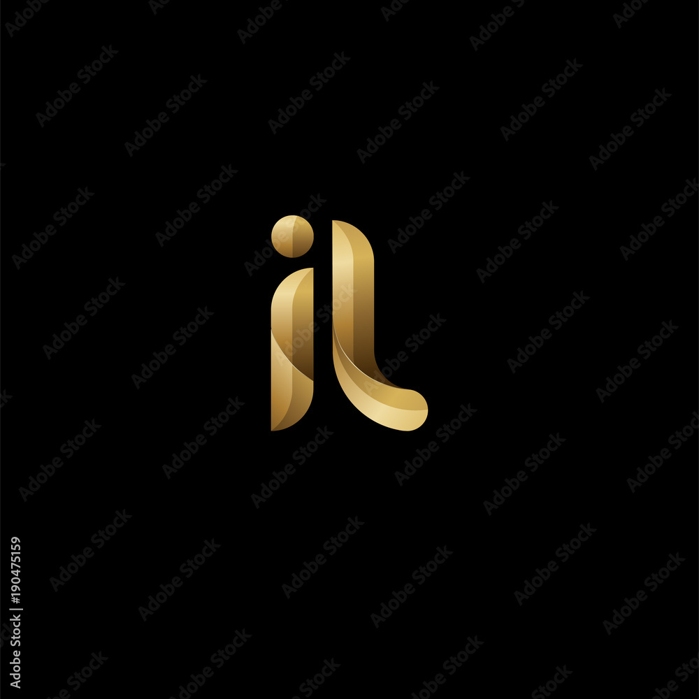 Initial lowercase letter il, swirl curve rounded logo, elegant golden ...