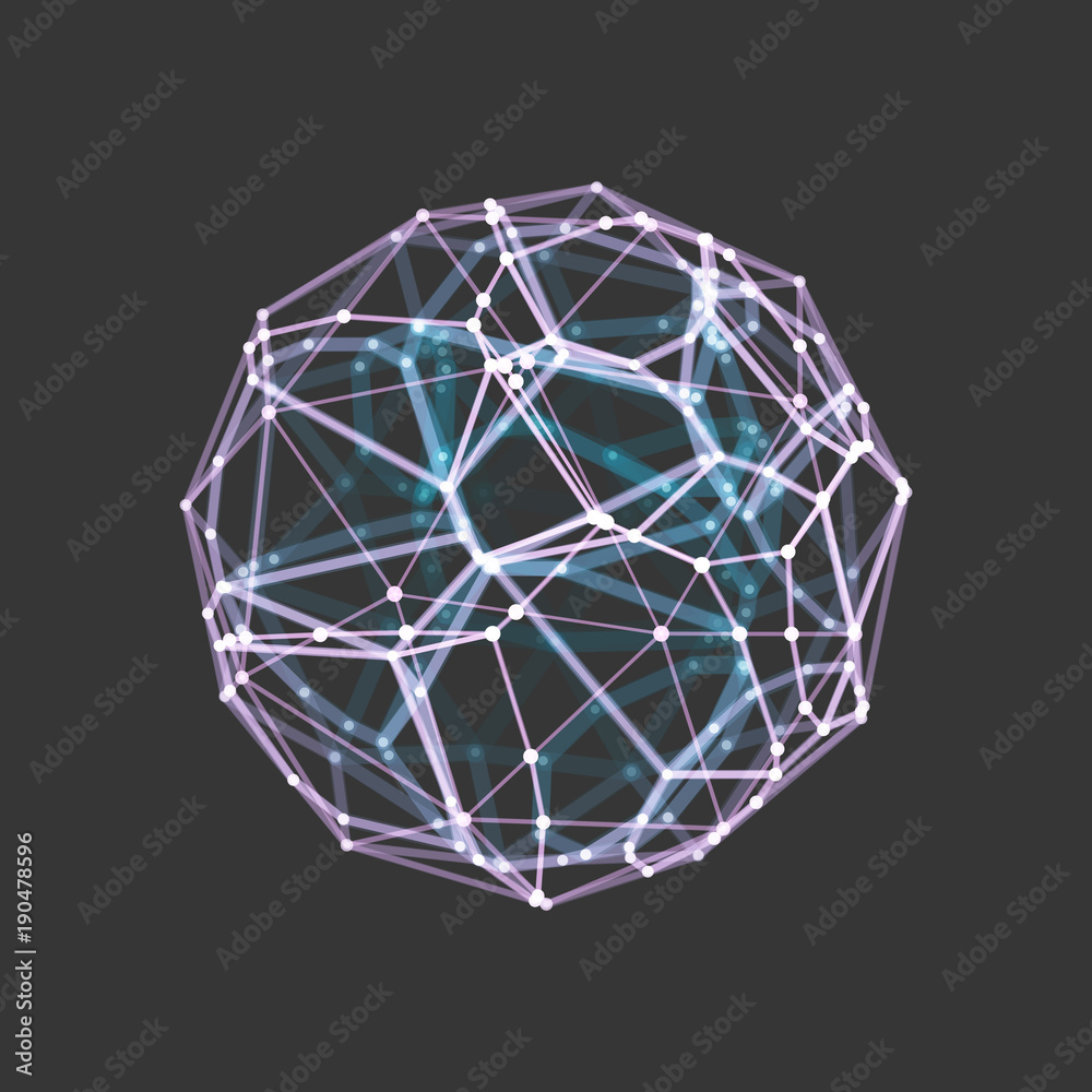 Sphere 3d Vector Wireframe Object Illustration With Connected Lines And Dots Abstract Grid