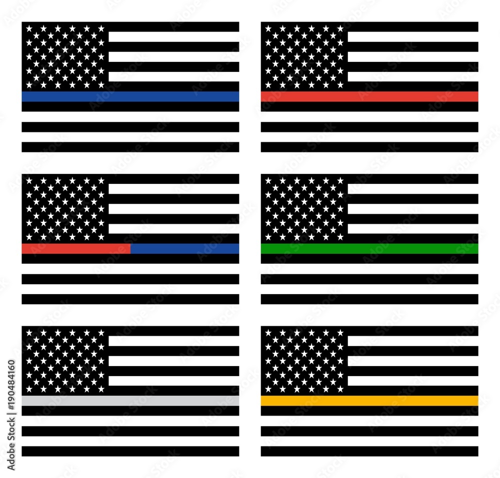 Vettoriale Stock Vector American Thin Line Flag Set - gold, blue, red ...