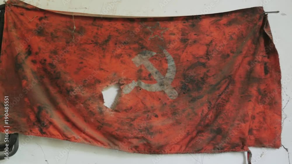 Retro red flag with communist symbols of a sickle with a hammer Stock ...