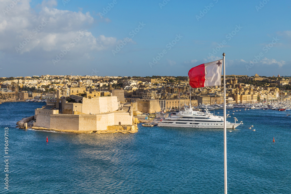 Fort Saint Angelo is a large bastioned fort in Birgu, Malta, located in ...