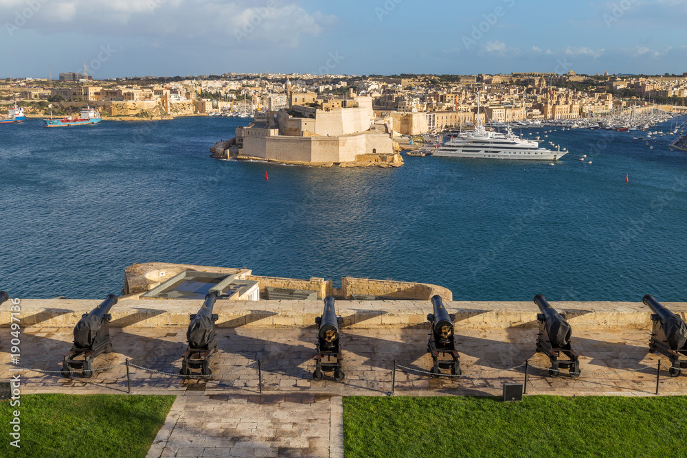 Fort Saint Angelo is a large bastioned fort in Birgu, Malta, located in ...
