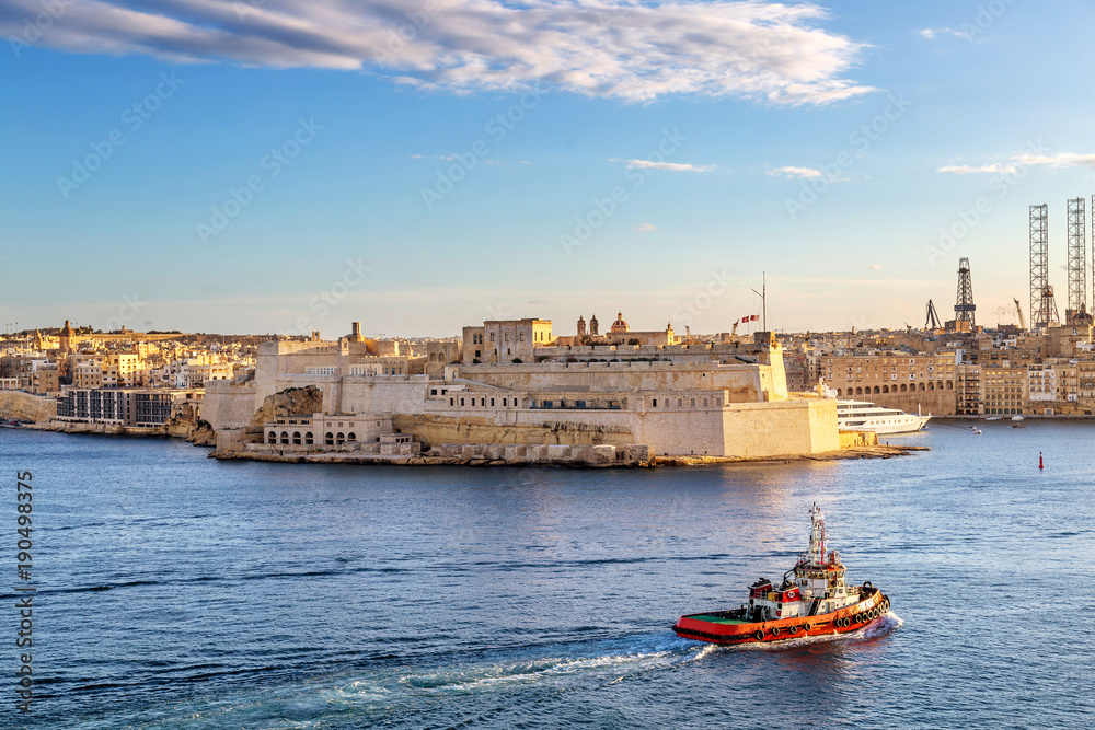 Fort Saint Angelo is a large bastioned fort in Birgu, Malta, located in ...