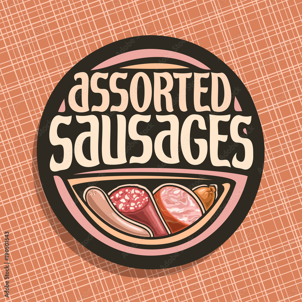 Vector logo for Sausage, round label with original brush typeface for ...