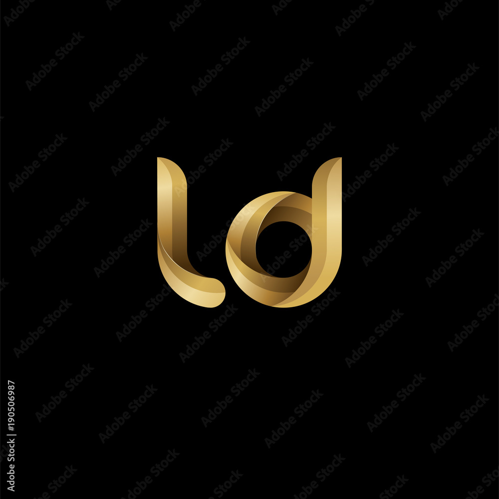 Initial lowercase letter ld, swirl curve rounded logo, elegant golden ...