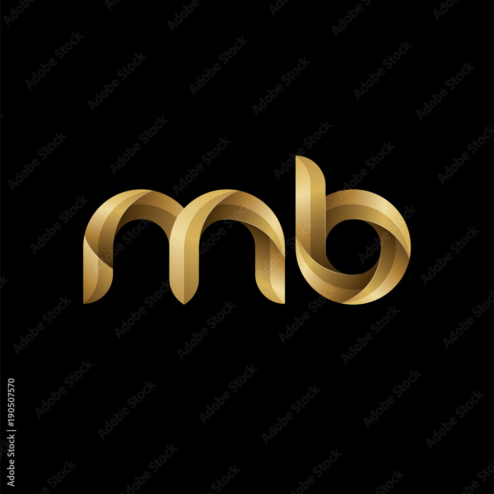 Initial lowercase letter mb, swirl curve rounded logo, elegant golden ...
