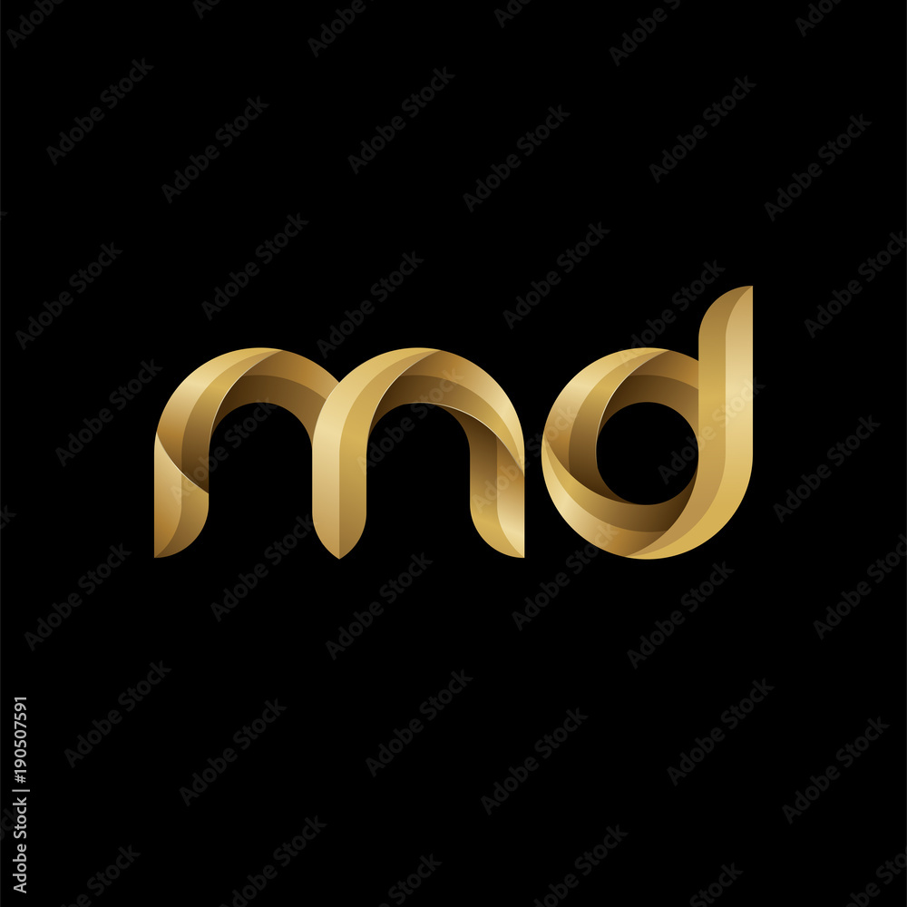 Initial lowercase letter md, swirl curve rounded logo, elegant golden ...