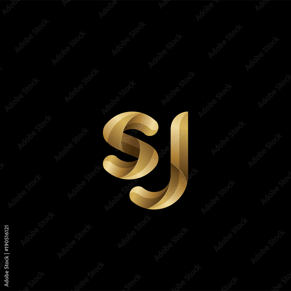 Initial lowercase letter sj, swirl curve rounded logo, elegant golden ...
