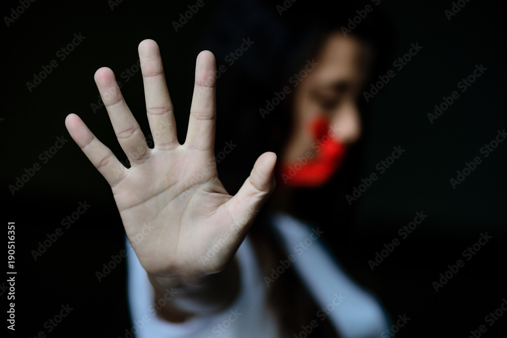 Woman hand sign for stop abusing violence, Human Rights Day concept ...