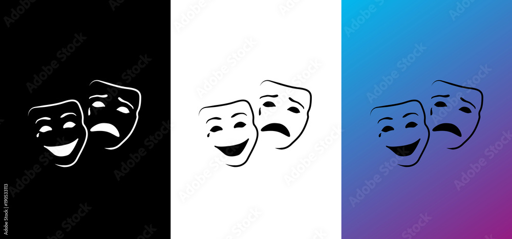 Happy and sad mask, logo opera & carnival image, illustration, vector ...