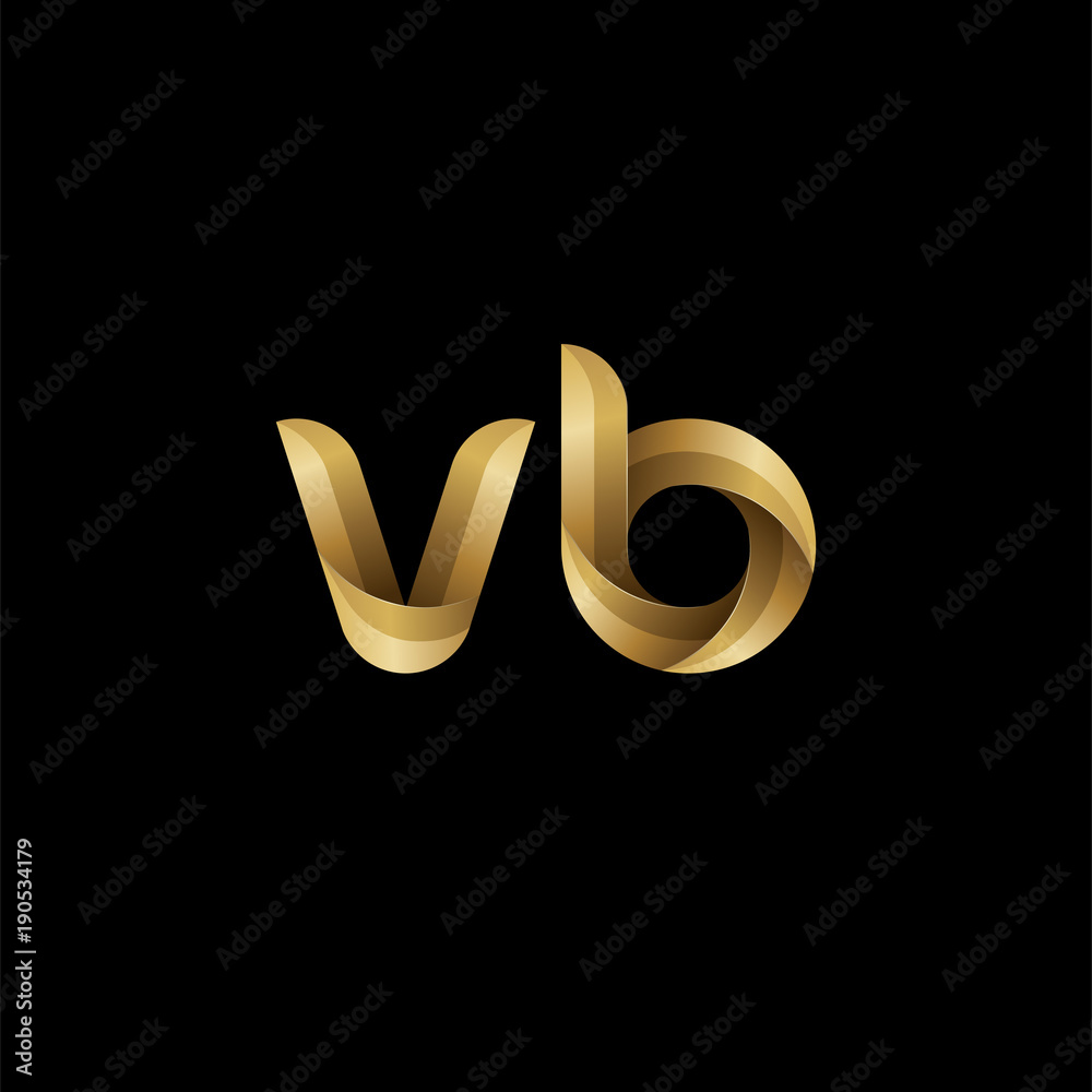 Initial lowercase letter vb, swirl curve rounded logo, elegant golden ...