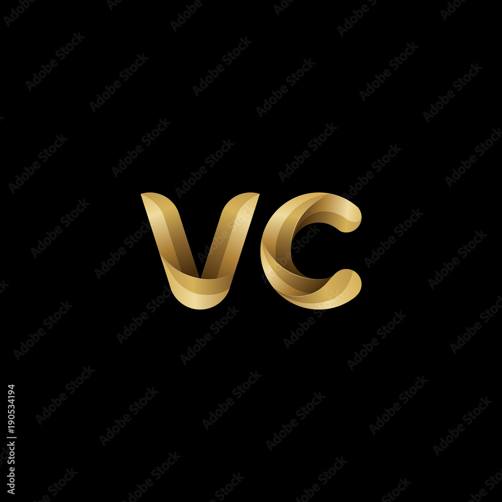 Initial lowercase letter vc, swirl curve rounded logo, elegant golden ...
