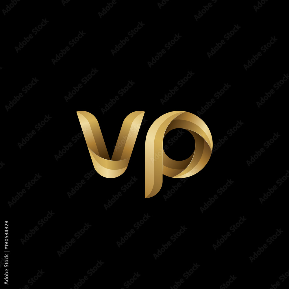 Initial lowercase letter vp, swirl curve rounded logo, elegant golden ...