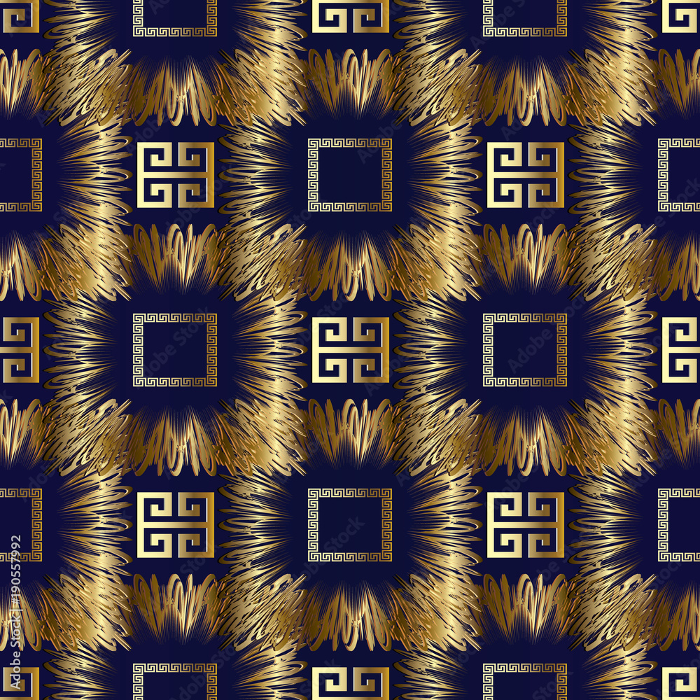 Vetor de Meander greek key vector 3d seamless pattern. Geometric ...