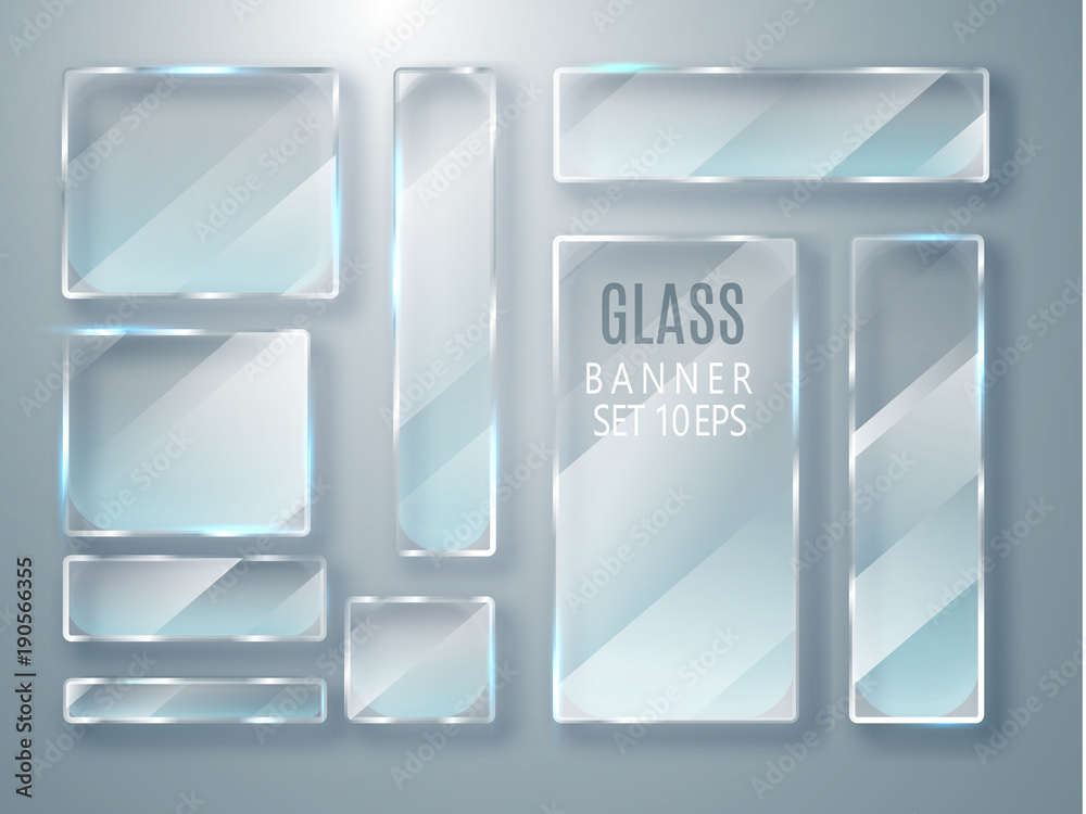 Glass transparent plates set. Vector glass modern banners isolated on ...
