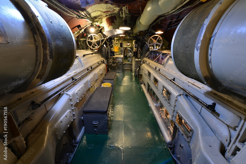 The engine room of an American World War two submarine. Stock Photo ...