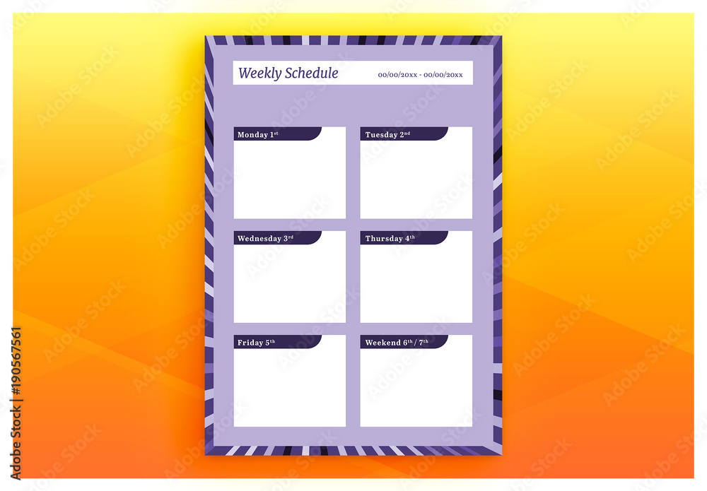 Weekly Schedule Time Planner with Purple Accents Stock Template | Adobe ...