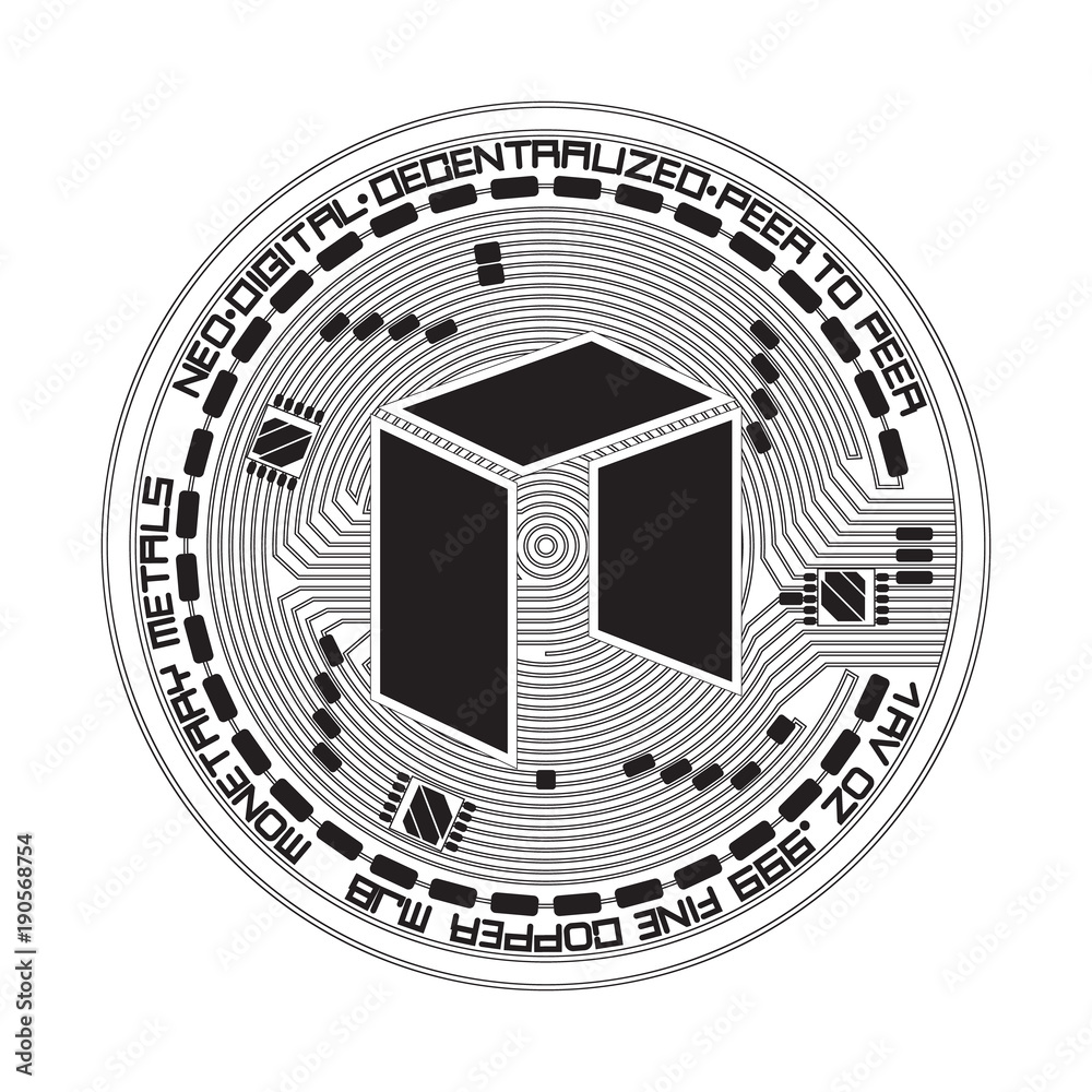Crypto currency black coin with black neo symbol on obverse isolated on ...