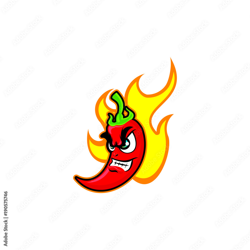 hot angry chili laugh with flame burn cartoon illustration for hot food ...