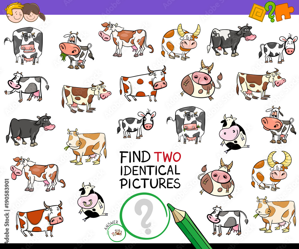 find two identical cows educational activity Stock Vector | Adobe Stock