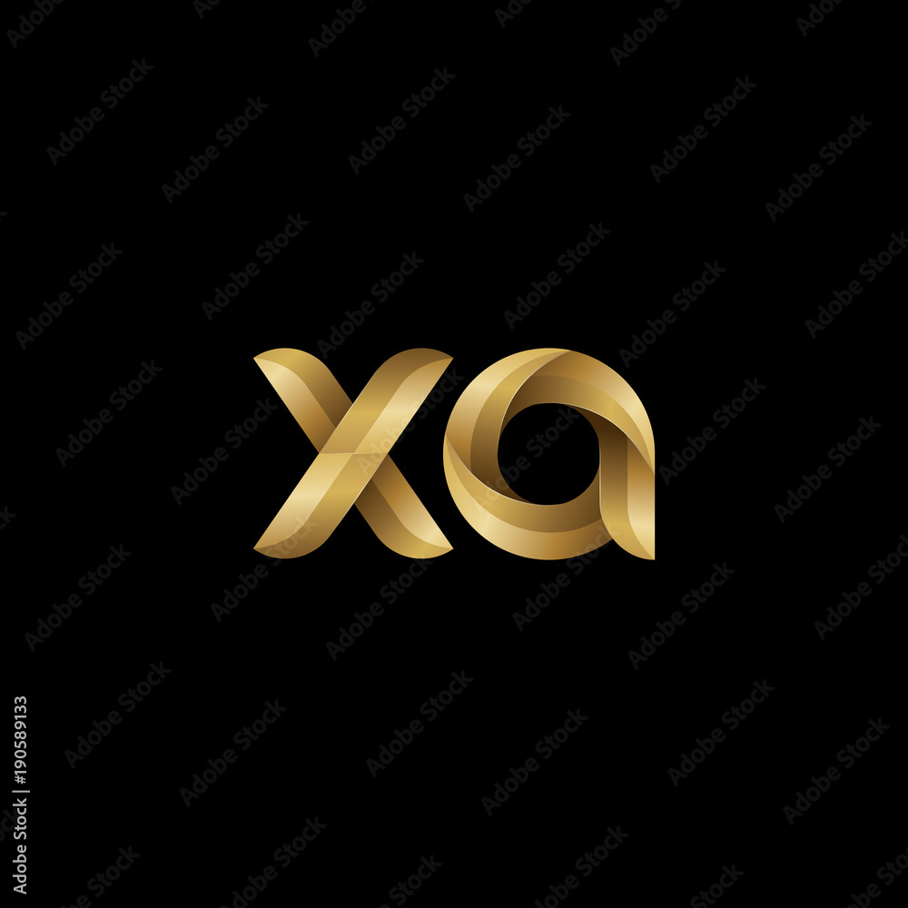 Initial lowercase letter xa, swirl curve rounded logo, elegant golden ...