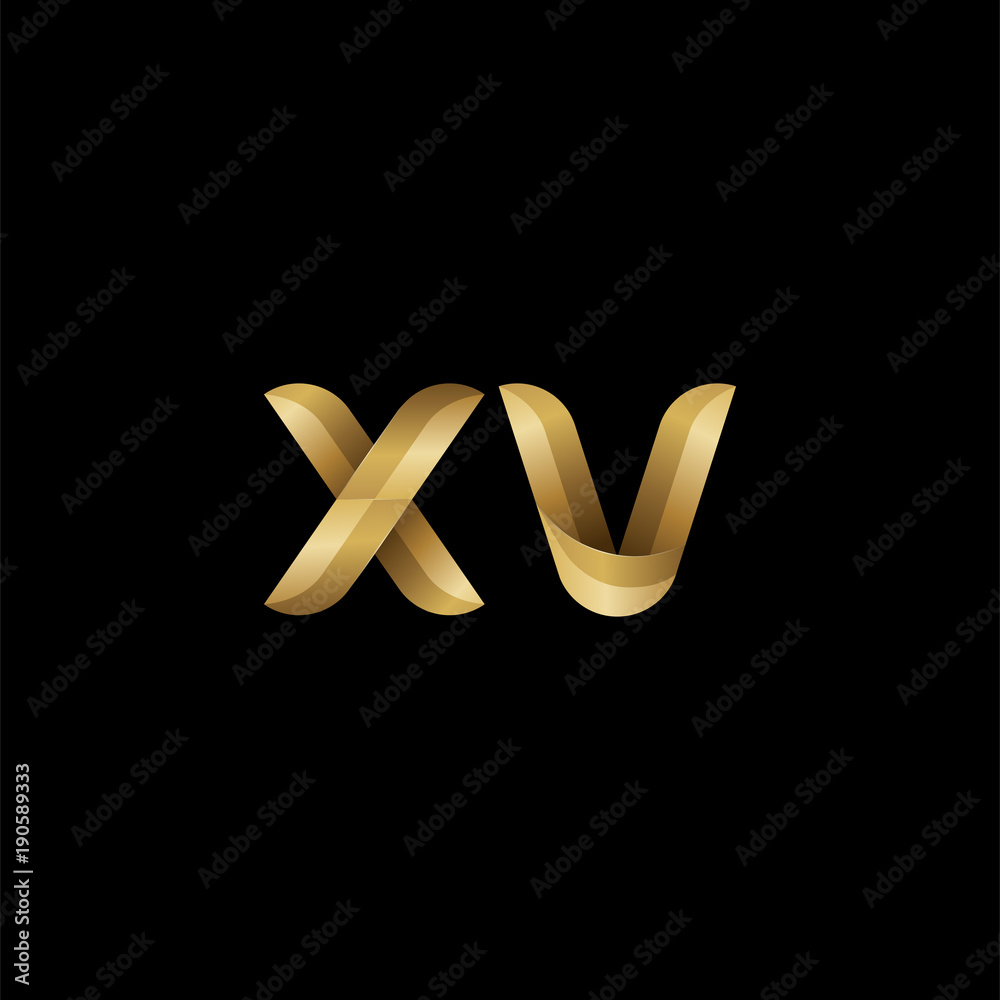 Initial lowercase letter xv, swirl curve rounded logo, elegant golden ...