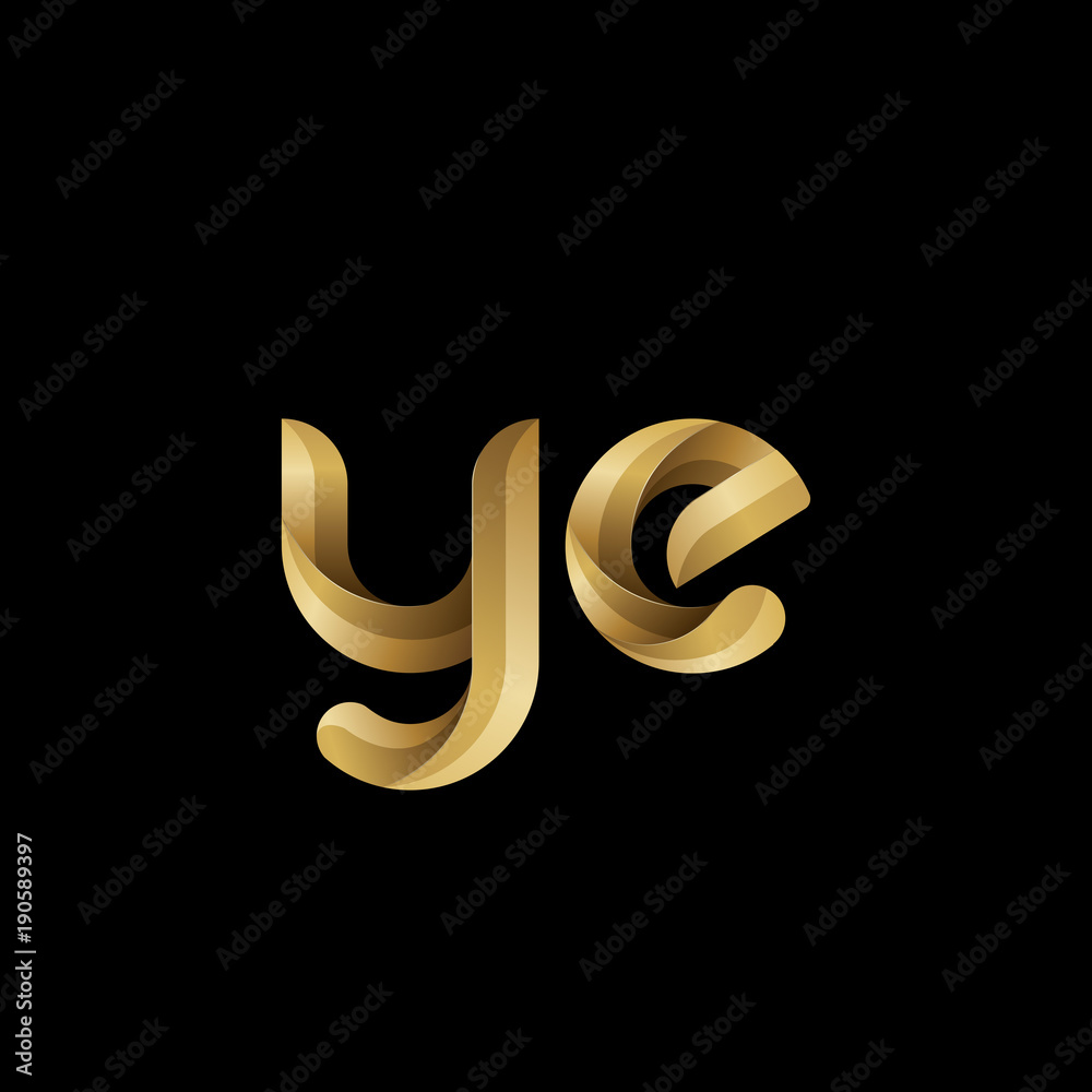 Initial lowercase letter ye, swirl curve rounded logo, elegant golden ...