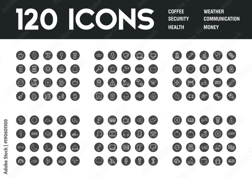 Set of 120 icons with different themes, vector illustration Stock ...