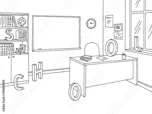 School Classroom Clipart Black And White
