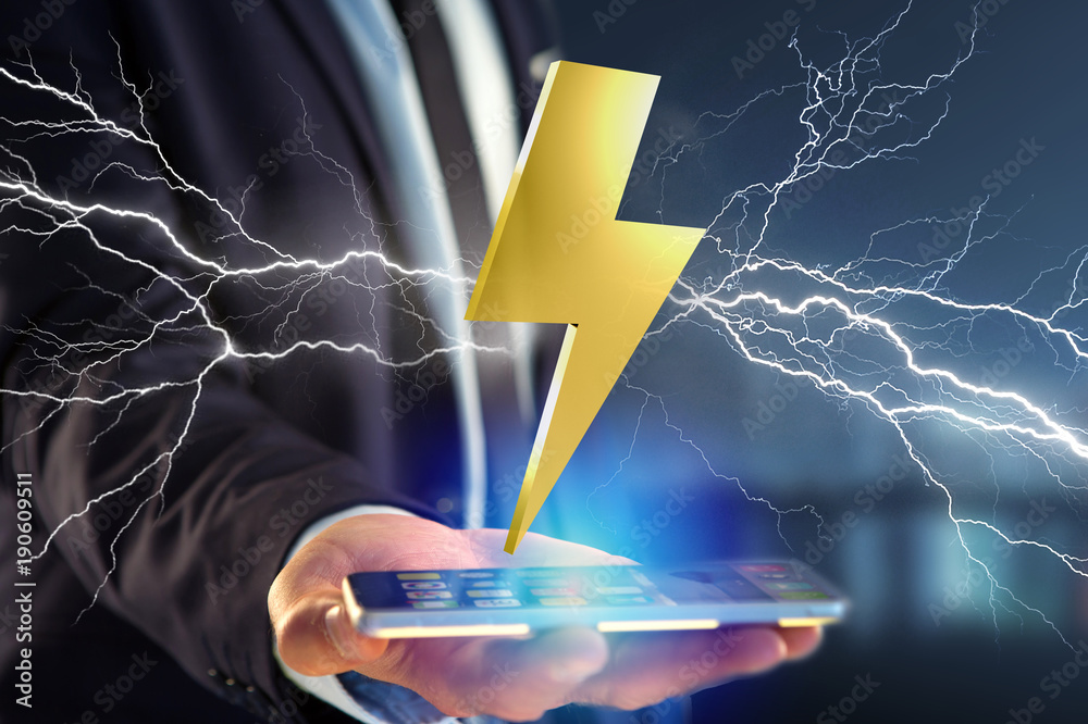 Thunder lighting bolt symbol displayed on a futuristic interface - 3d ...