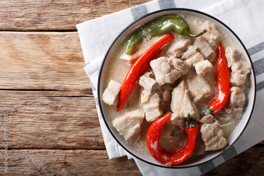 Philippine food: bicol express from a pork belly and coconut milk close ...