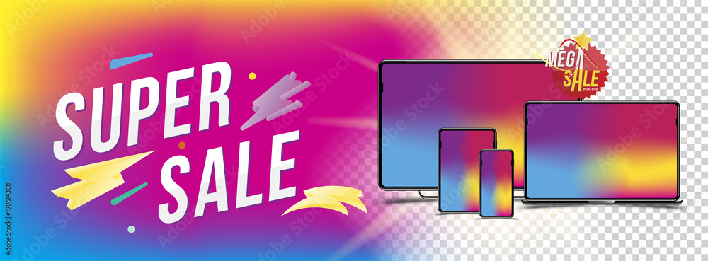 Super Sale Banner with set of realistic devices - smartphone, tablet ...