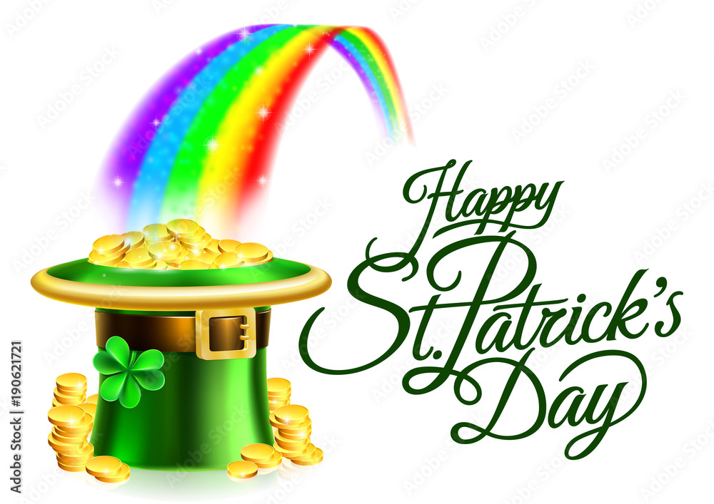 Leprechaun Hat Rainbow Happy St Patricks Day Sign Stock Vector | Adobe ...
