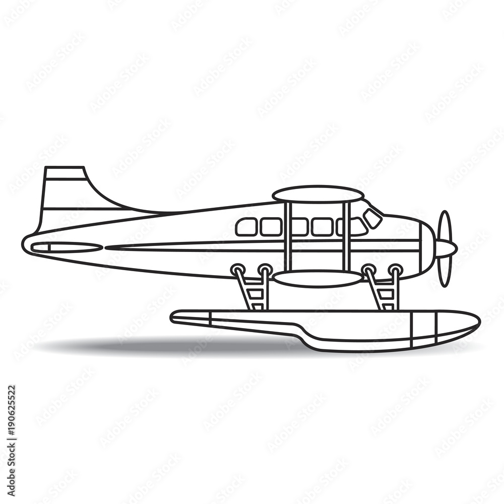 black outline small propeller sea plane vector cartoon Stock Vector ...
