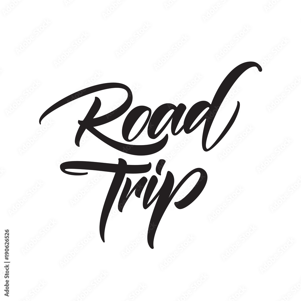 Handwritten type lettering of Road Trip isolated on white background ...