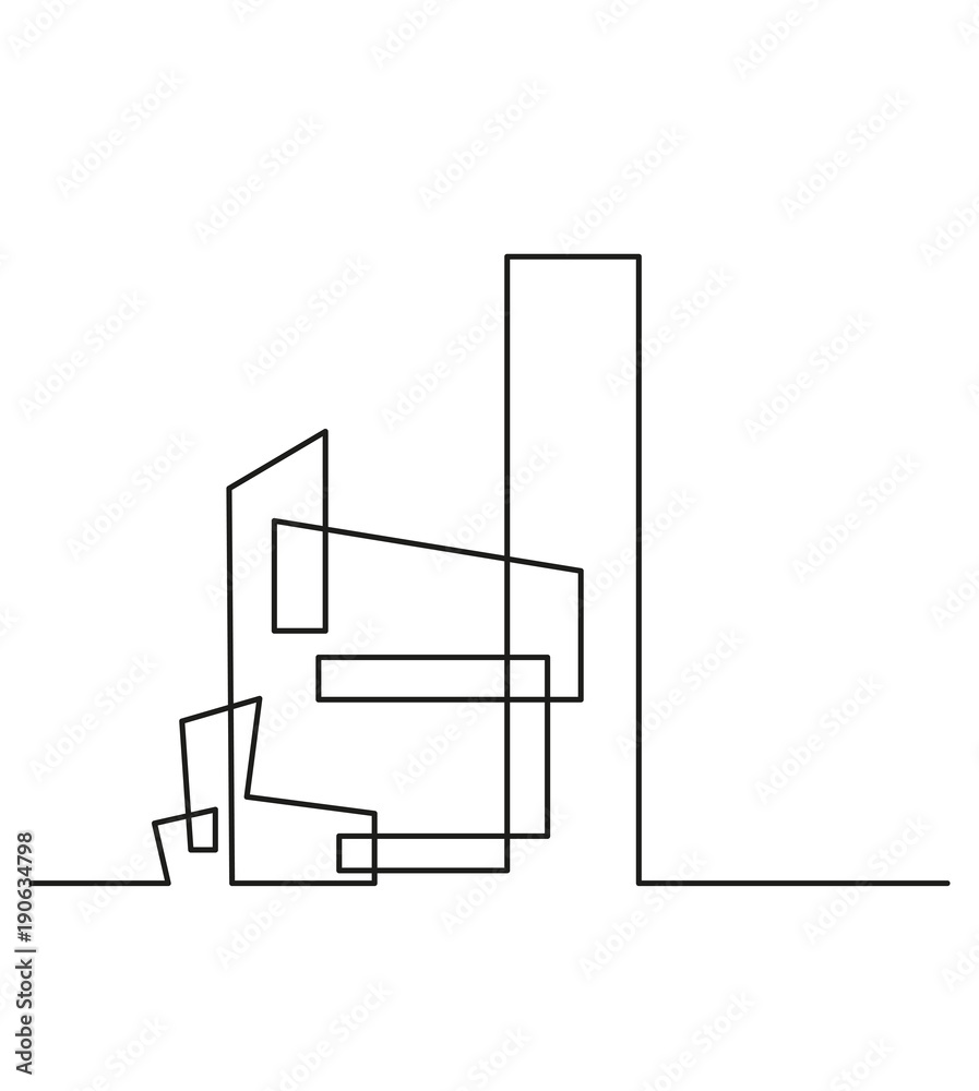 Continuous line drawing. Modern building construction. Silhouette of ...