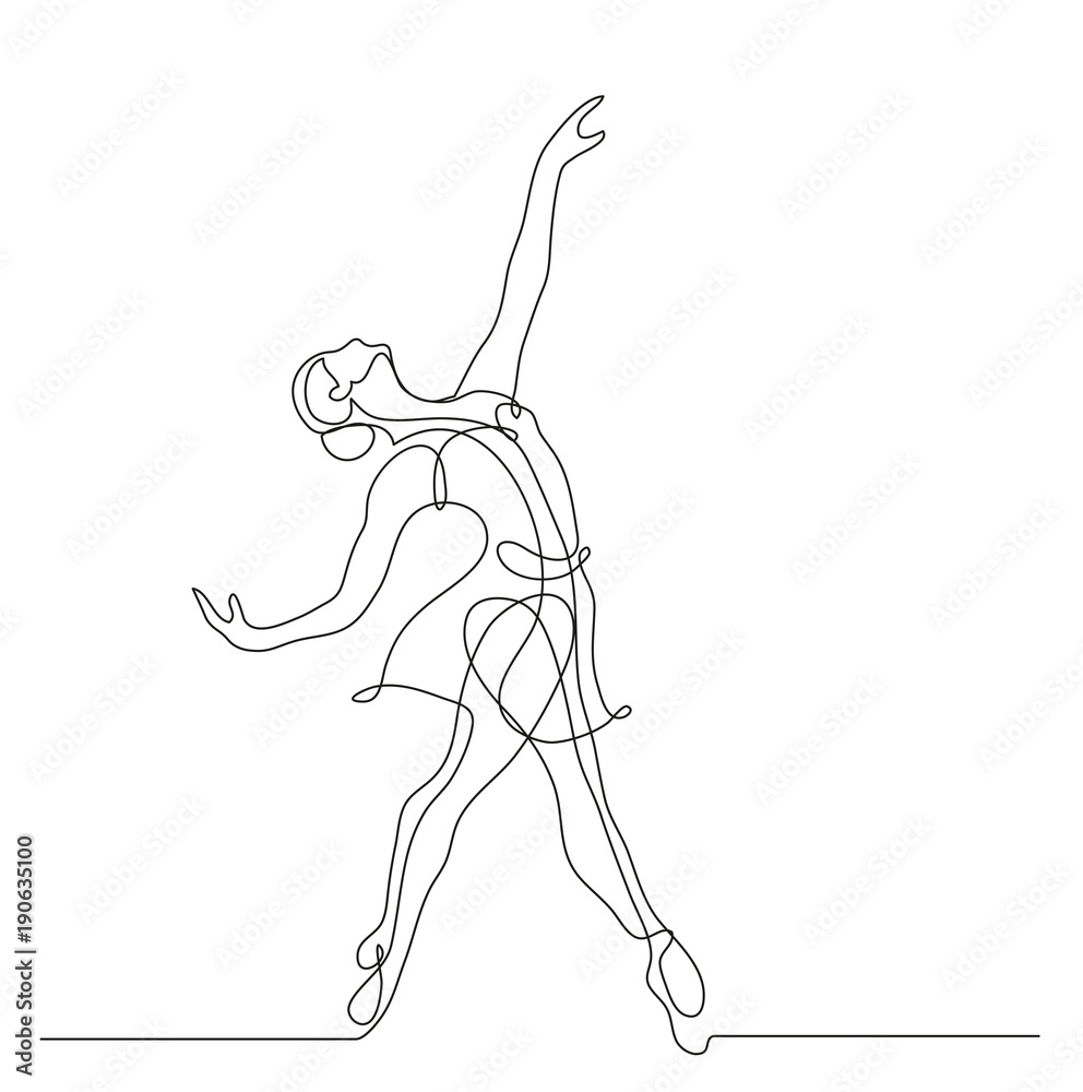 Continuous line drawing. Illustration shows a Ballerina in motion. Art ...