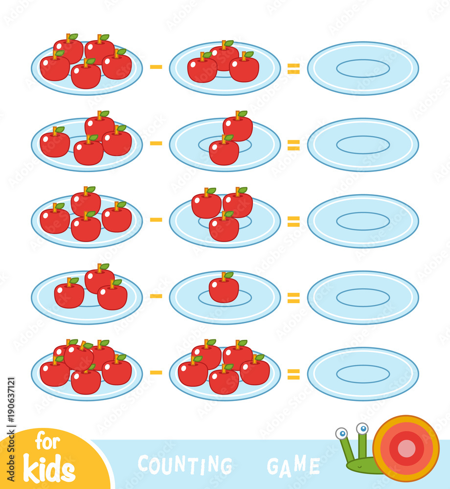 Counting Game for Children. Count the number of apples on the plates ...