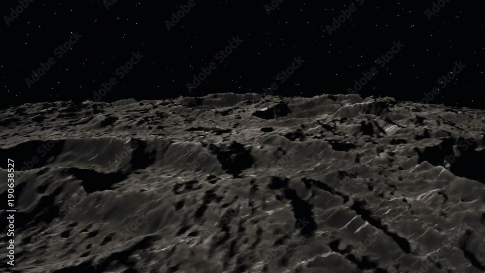 3D Animation of Flying over the Moon surface. View from a spaceship ...